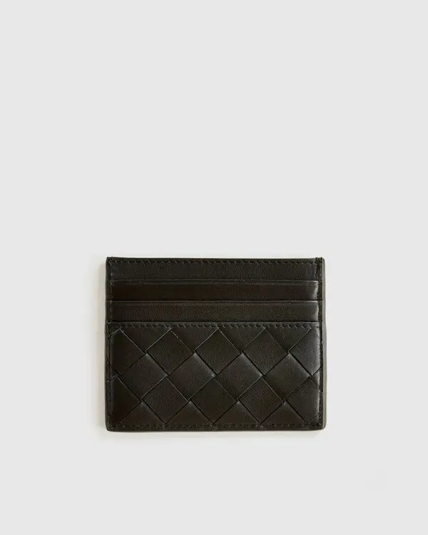 Quince Italian Handwoven Leather Small Card Case - Black