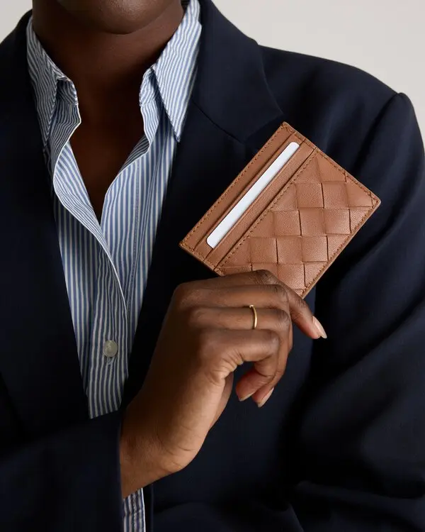 Quince Italian Handwoven Leather Small Card Case - Cognac