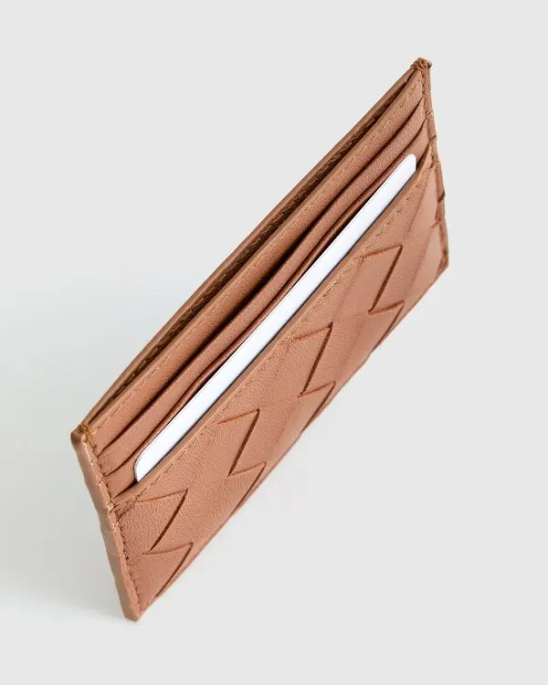 Quince Italian Handwoven Leather Small Card Case - Cognac