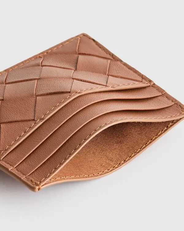 Quince Italian Handwoven Leather Small Card Case - Cognac
