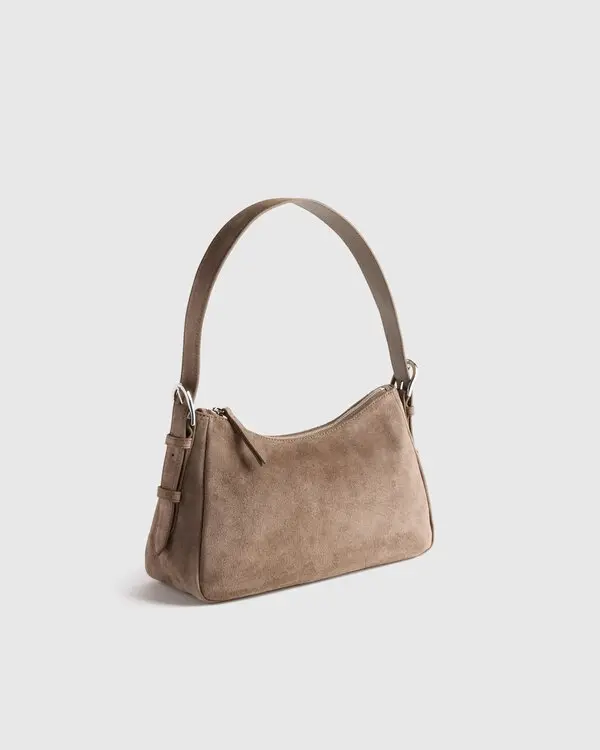Quince Italian Suede Small Shoulder Bag - Pebble