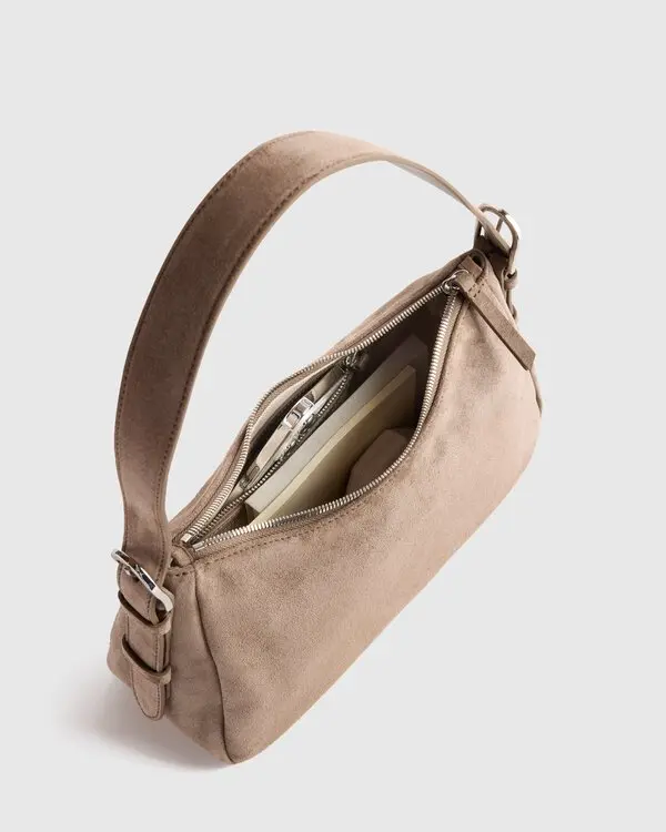 Quince Italian Suede Small Shoulder Bag - Pebble