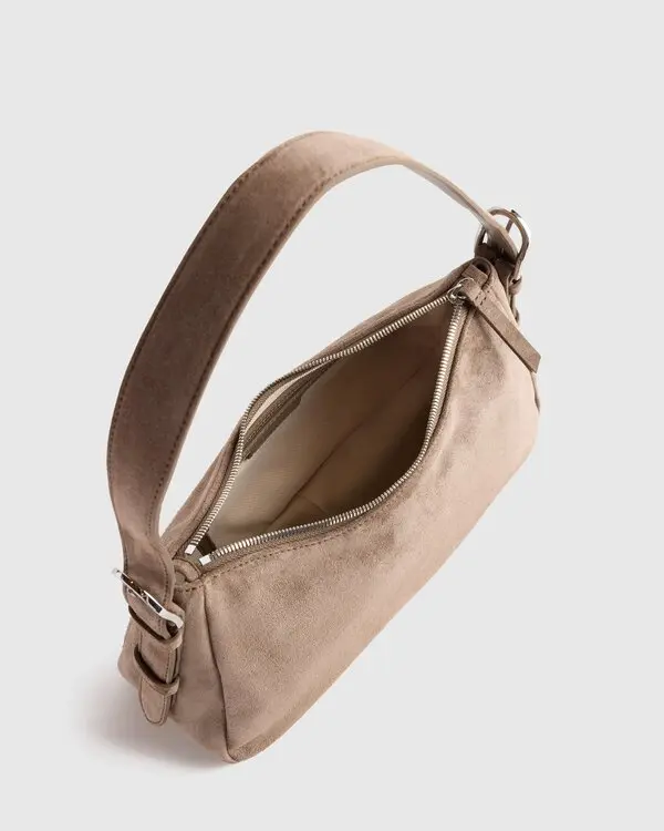 Quince Italian Suede Small Shoulder Bag - Pebble