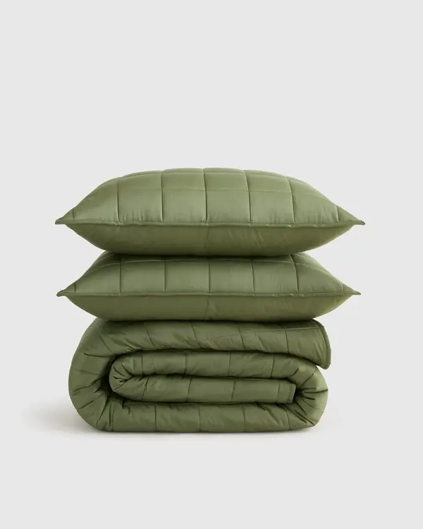Quince Bamboo Box Quilt Set - Olive