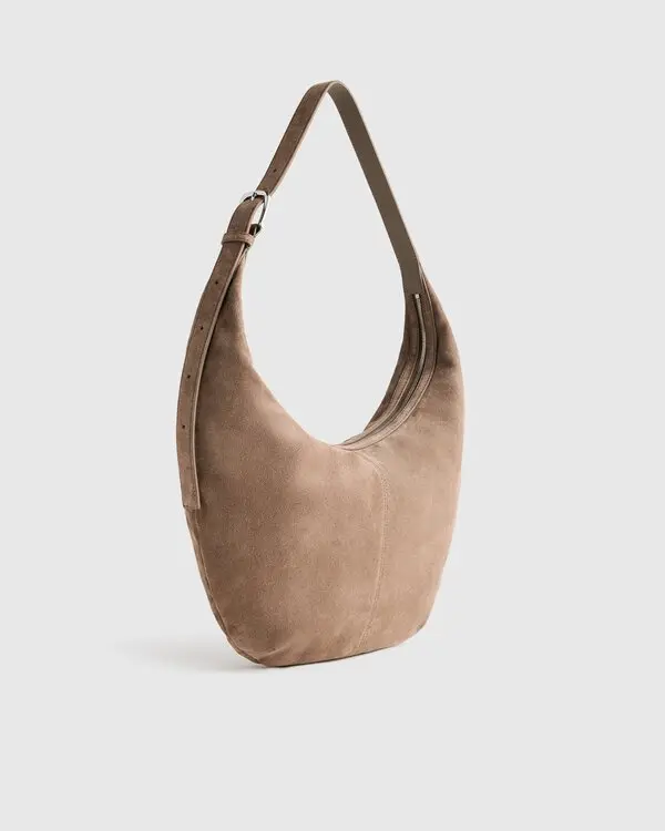 Quince Italian Suede Crescent Shoulder Bag - Pebble