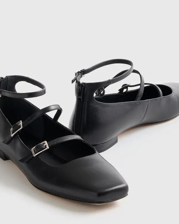 Quince Italian Leather Strappy Ballet Flat - Black