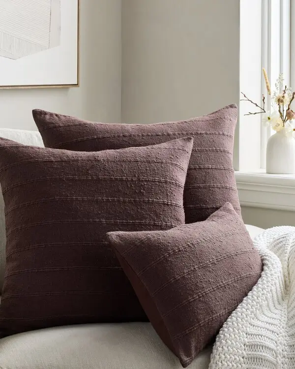 Quince Textured Striped Cotton Pillow Cover - Espresso