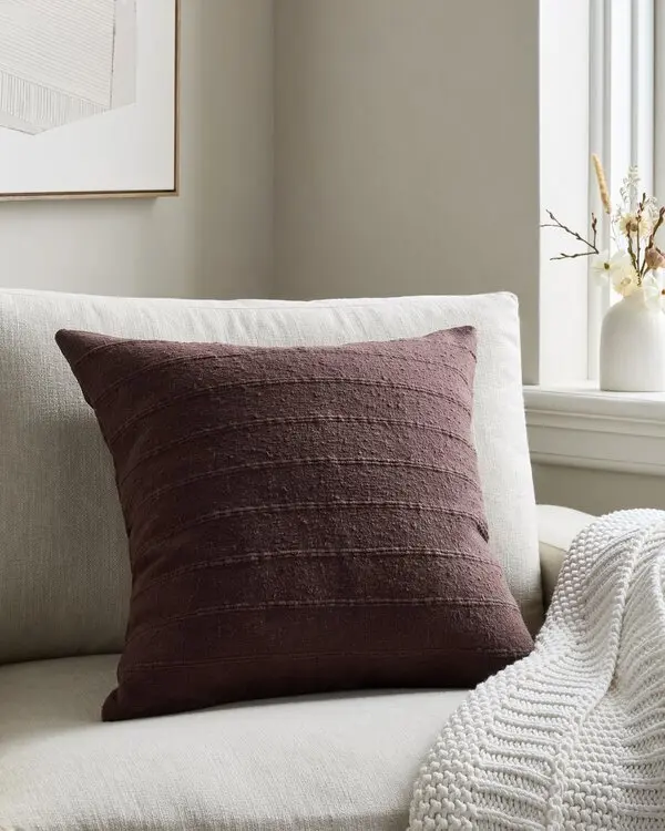 Quince Textured Striped Cotton Pillow Cover - Espresso