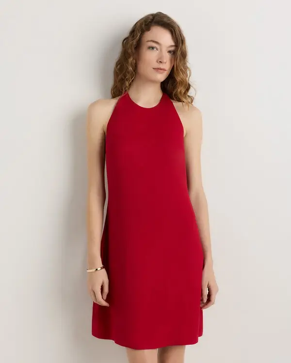 Quince Lightweight Crepe Halter Mini Dress With Floral Print - Ruby Red