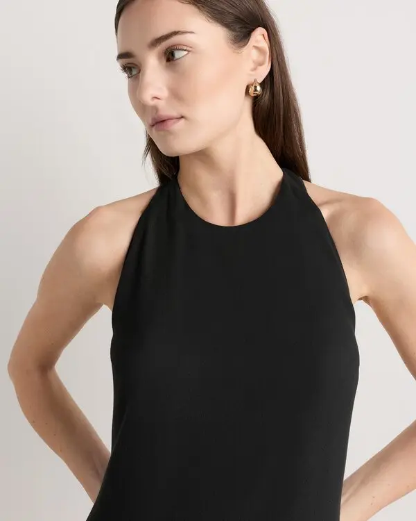Quince Lightweight Crepe Halter Mini Dress With Floral Print - True Black