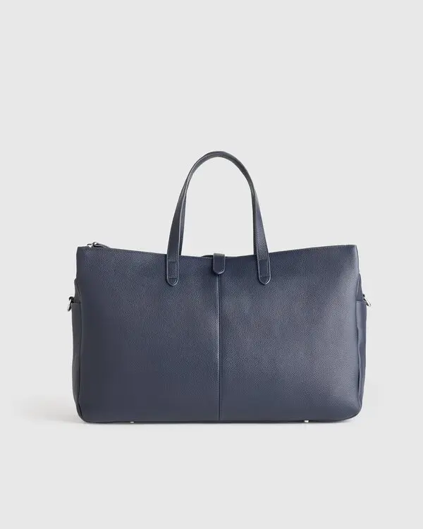 Quince Italian Leather Triple Compartment Weekender - Deep Navy