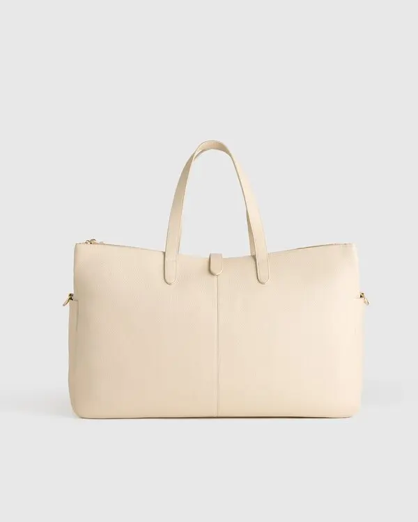 Quince Italian Leather Triple Compartment Weekender - Soft Ivory