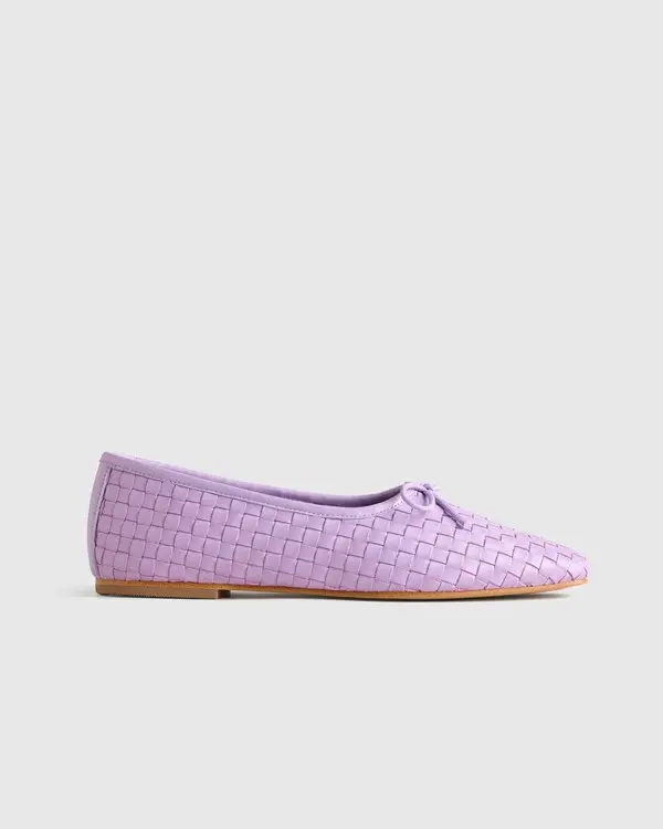 Quince Italian Leather Handwoven Square Toe Ballet Flat - Lavender