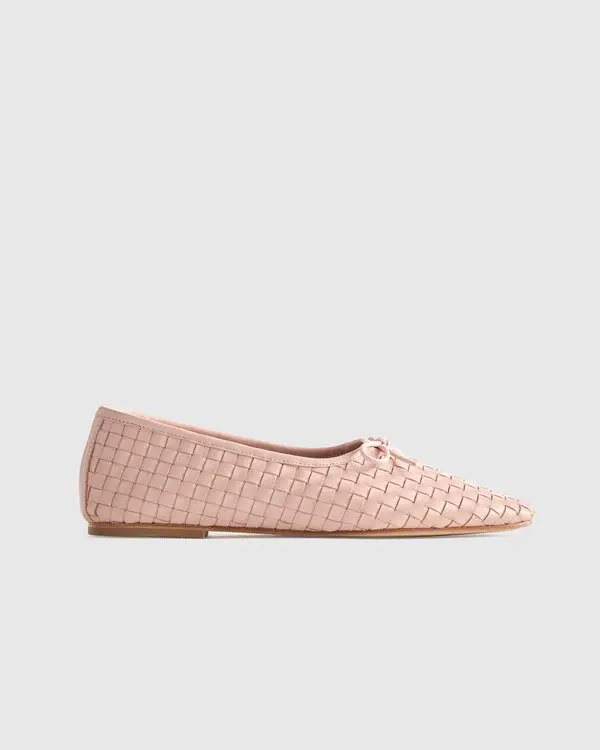 Quince Italian Leather Handwoven Square Toe Ballet Flat - Shell Pink