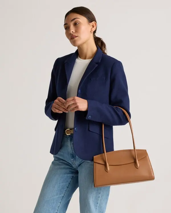 Quince Italian Leather Double Strap Shoulder Bag - Cognac