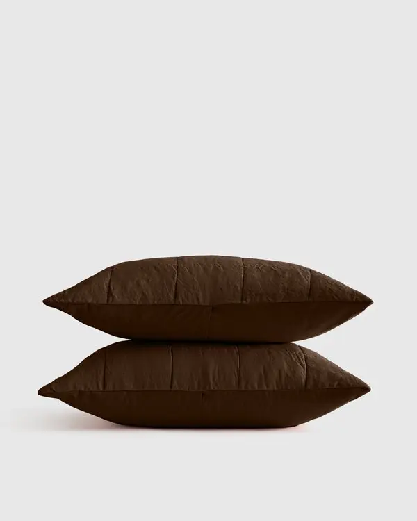 Quince Lightweight European Linen Box Quilted Sham Set - Espresso