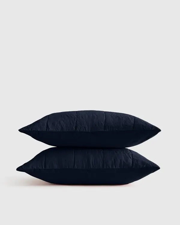 Quince Lightweight European Linen Box Quilted Sham Set - Navy