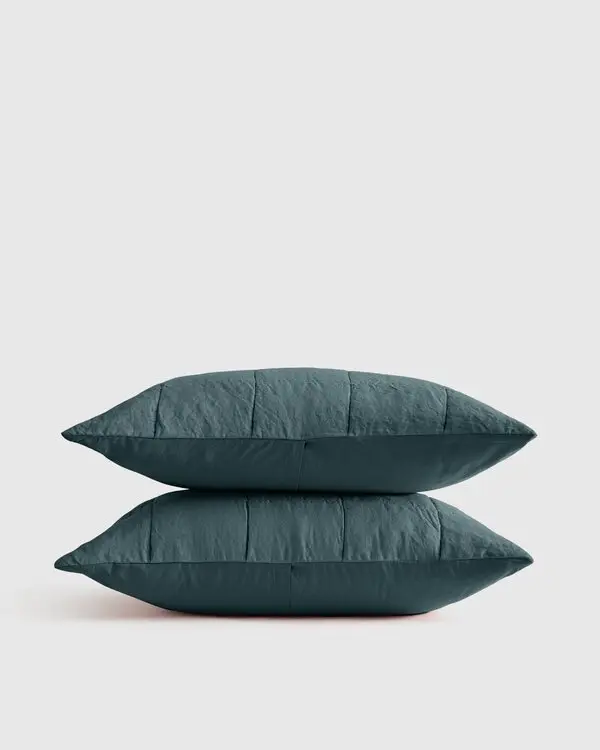 Quince Lightweight European Linen Box Quilted Sham Set - Ocean