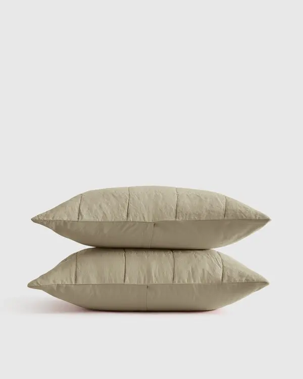 Quince Lightweight European Linen Box Quilted Sham Set - Willowleaf