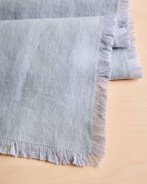 Quince European Linen Fringe Table Runner - Blue Fog