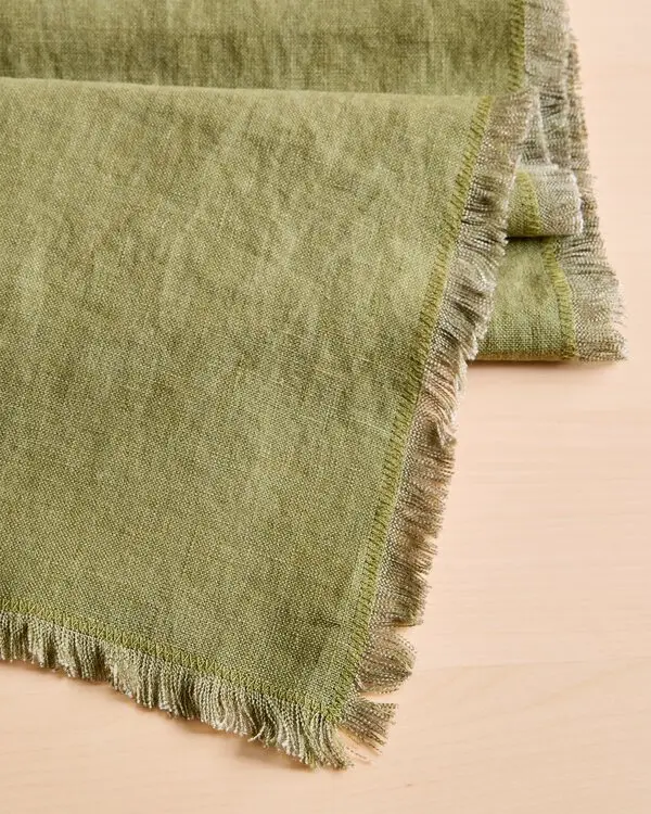 Quince European Linen Fringe Table Runner - Olive