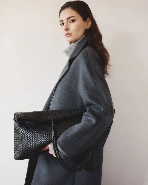 Quince Italian Leather Handwoven Tote - Black