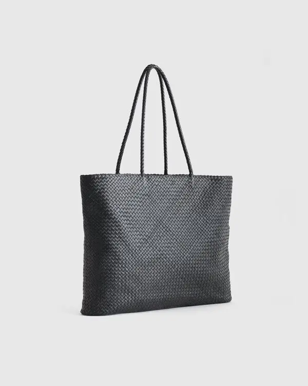 Quince Italian Leather Handwoven Tote - Black