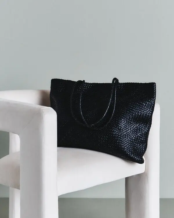 Quince Italian Leather Handwoven Tote - Black