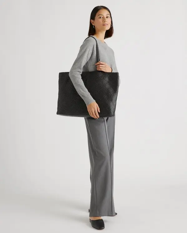 Quince Italian Leather Handwoven Tote - Black