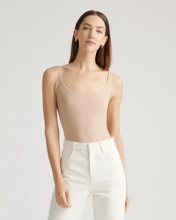 Quince Second Skin Square Neck Tank Bodysuit - Sand