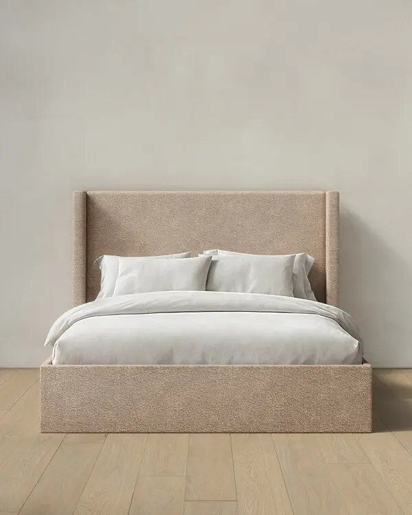 Quince Plush Boucle Wingback Bed - Camel