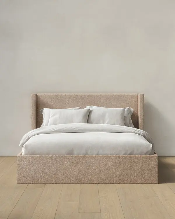 Quince Plush Boucle Wingback Bed - Camel