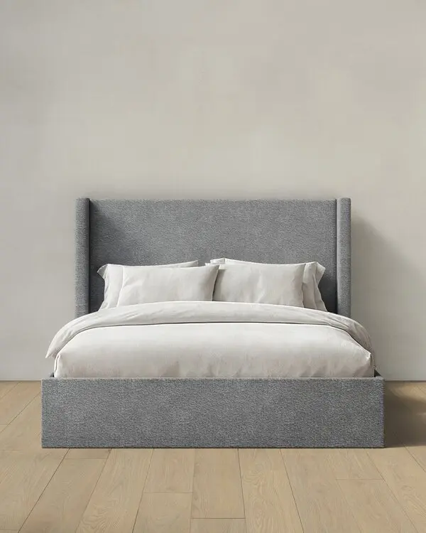 Quince Plush Boucle Wingback Bed - Grey