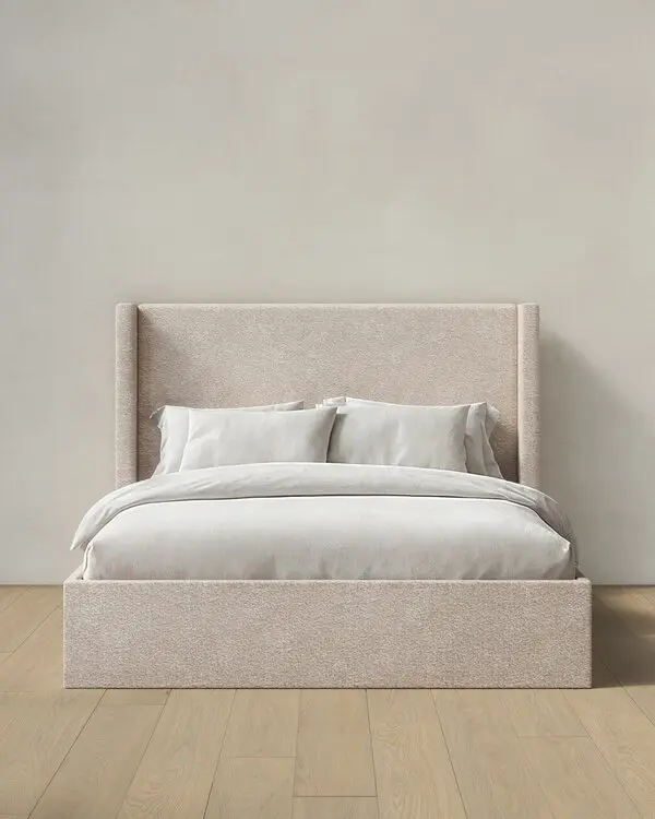 Quince Plush Boucle Wingback Bed - Ivory