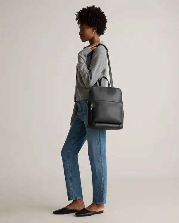 Quince Italian Leather Convertible Backpack - Black