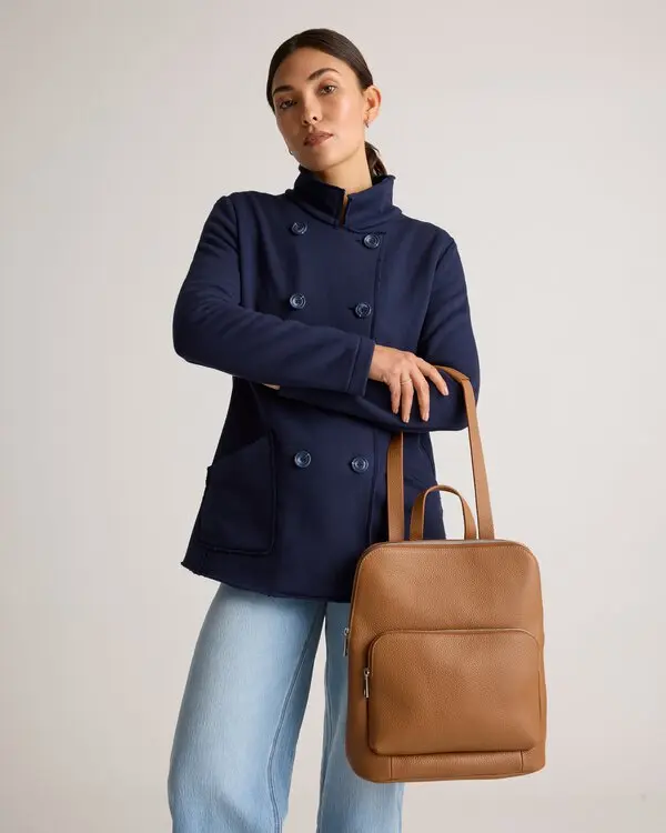 Quince Italian Leather Convertible Backpack - Cognac