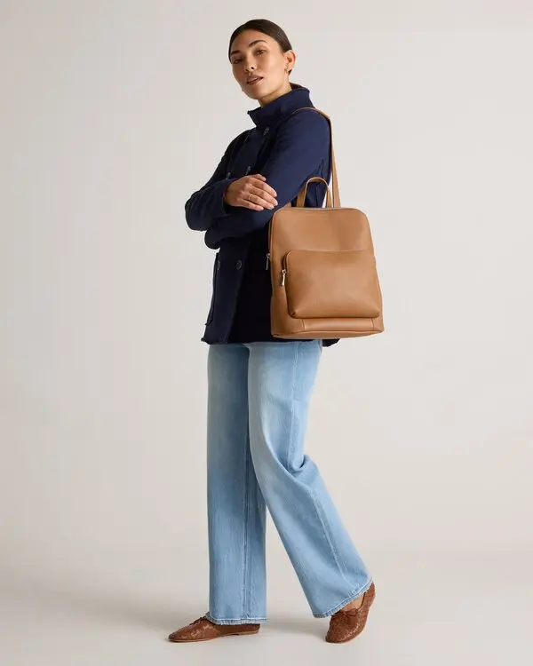 Quince Italian Leather Convertible Backpack - Cognac