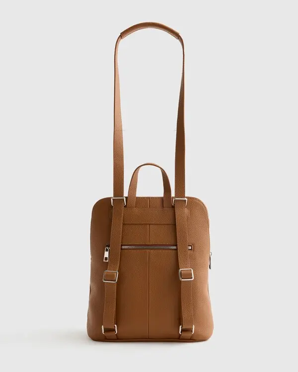 Quince Italian Leather Convertible Backpack - Cognac