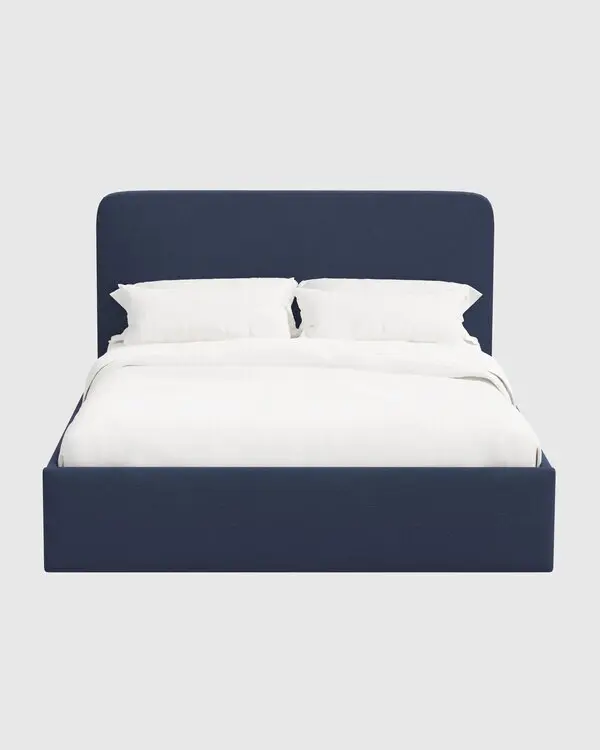 Quince 100% Linen Curved Bed - Navy
