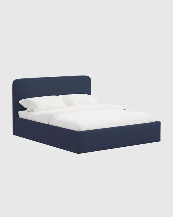 Quince 100% Linen Curved Bed - Navy