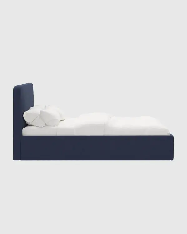 Quince 100% Linen Curved Bed - Navy