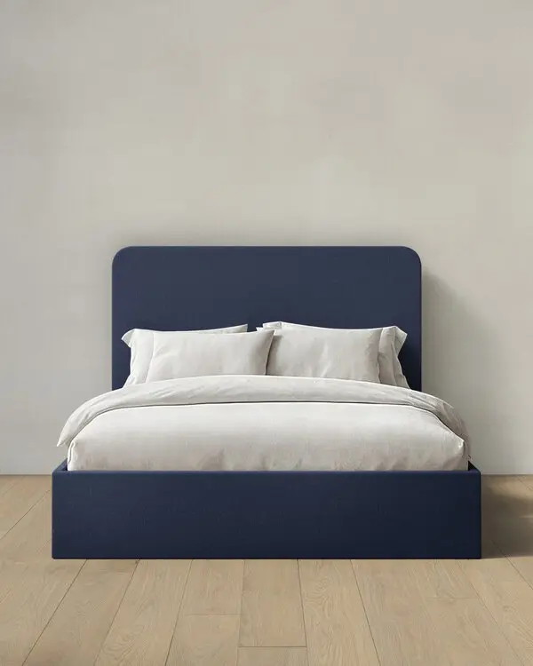 Quince 100% Linen Curved Bed - Navy