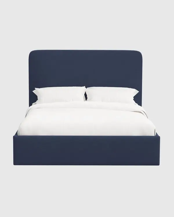 Quince 100% Linen Curved Bed - Navy