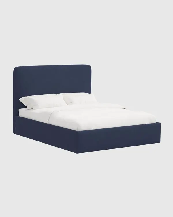Quince 100% Linen Curved Bed - Navy
