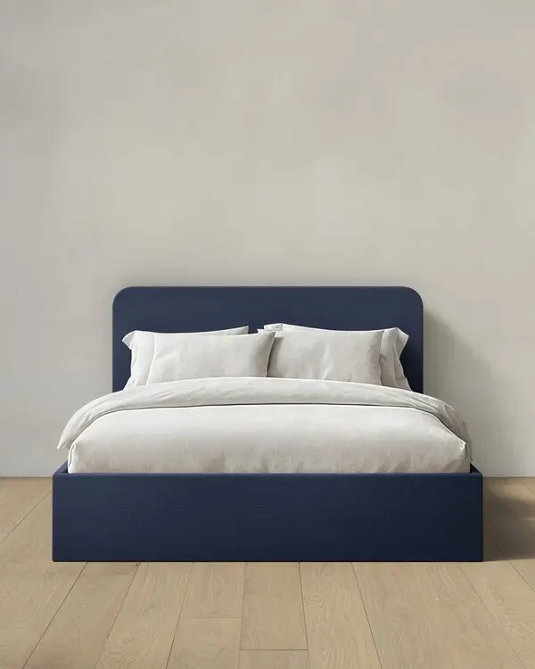 Quince 100% Linen Curved Bed - Navy