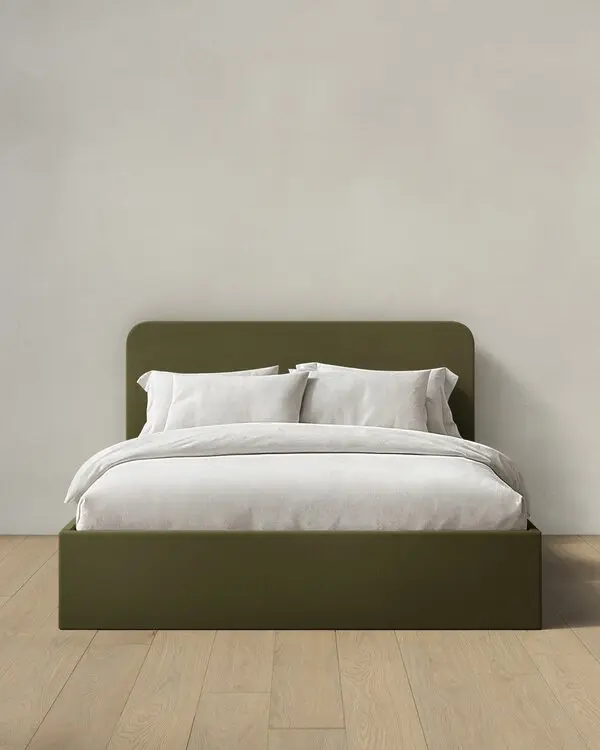 Quince 100% Linen Curved Bed - Olive