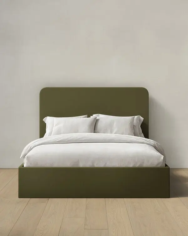 Quince 100% Linen Curved Bed - Olive
