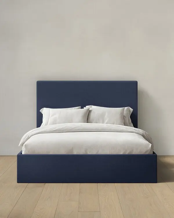 Quince 100% Linen Square Bed - Navy