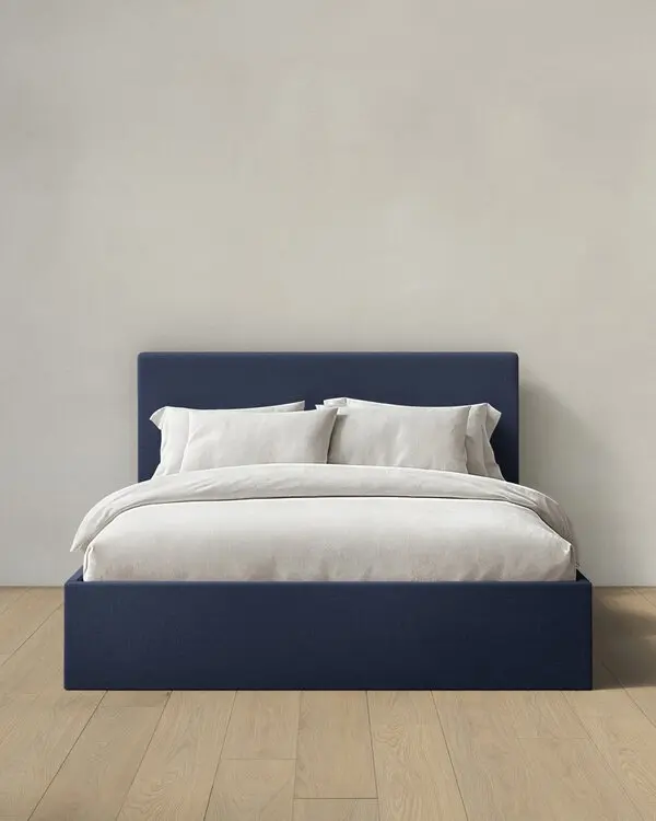 Quince 100% Linen Square Bed - Navy