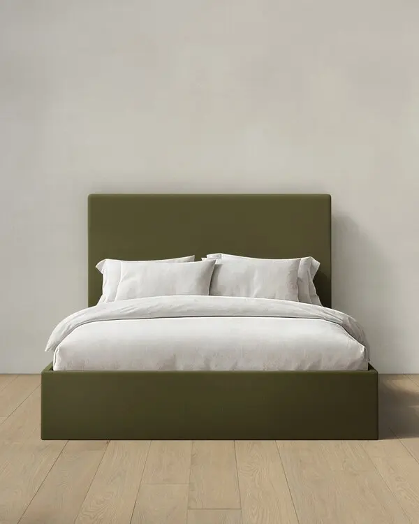 Quince 100% Linen Square Bed - Olive